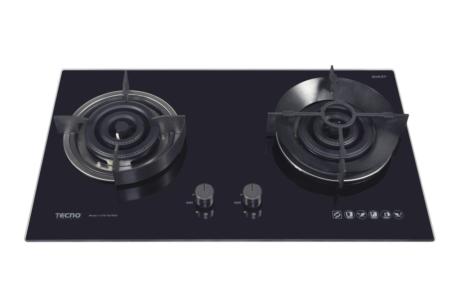 Tecno 2-Burner 78cm Glass Cooker Hob with True Triple Ring Burners – Tecno
