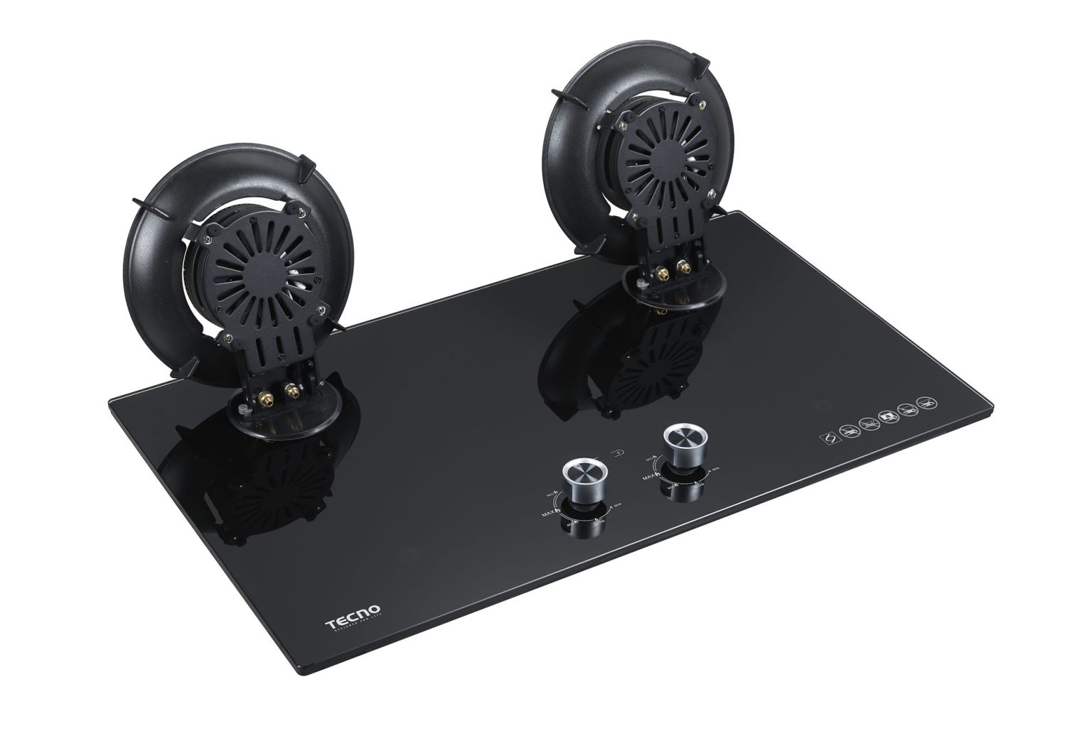 Tecno 2-Burner 76cm Tempered Glass Hob with Flip-Up Burners & Timer – Tecno